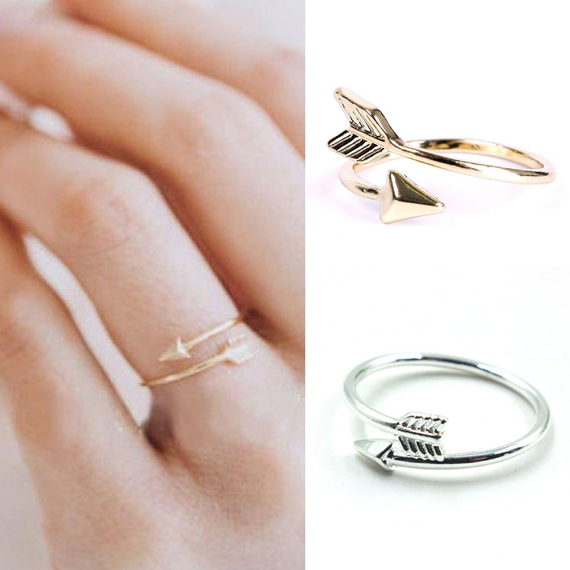 Women Girl Rings Gold Silver Adjustable Arrow Open Knuckle Ring Jewelry ...