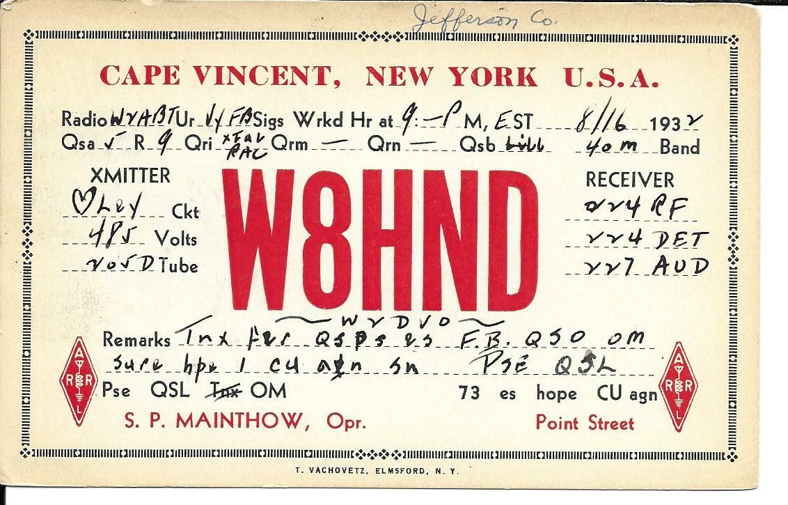 QSL 1932 Cape Vincent NY radio card | eBay