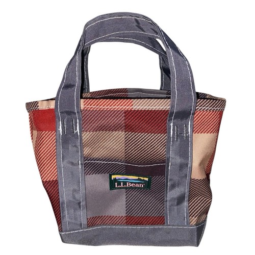 LL Bean Bag Everyday Lightweight Mini Tote Zipper Bag Plaid Gray Nylon ...