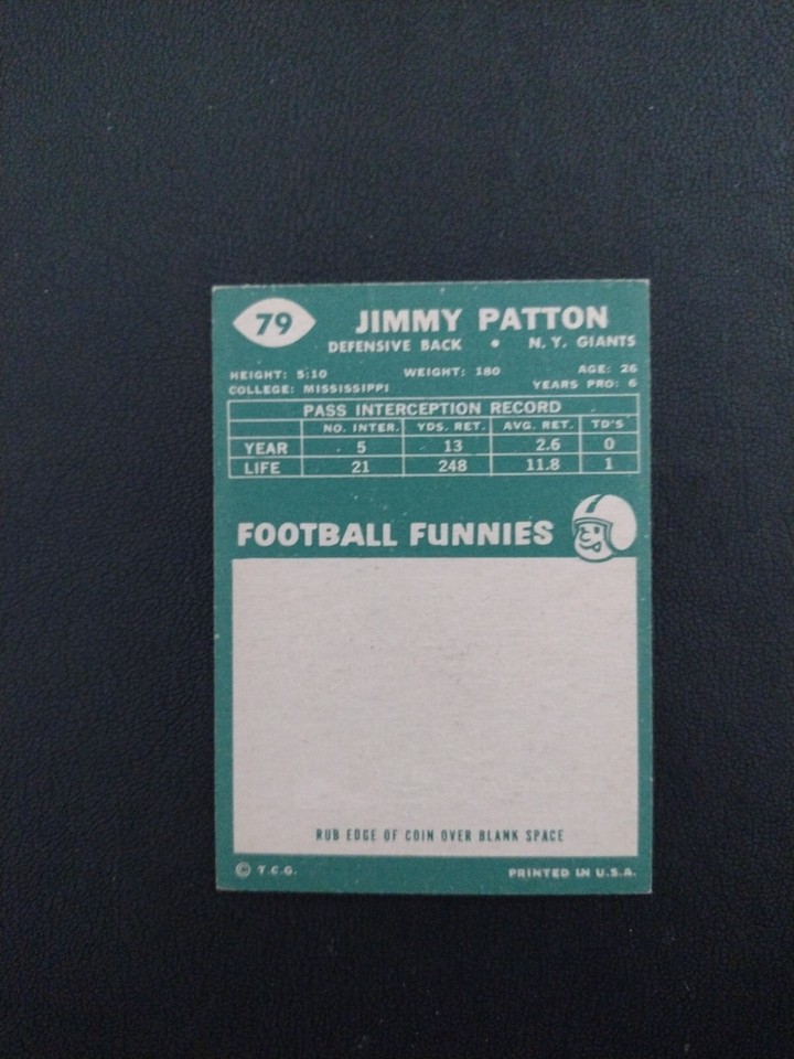 1960 Topps #79 Jimmy Patton NM/MT NEW YORK GIANTS | eBay