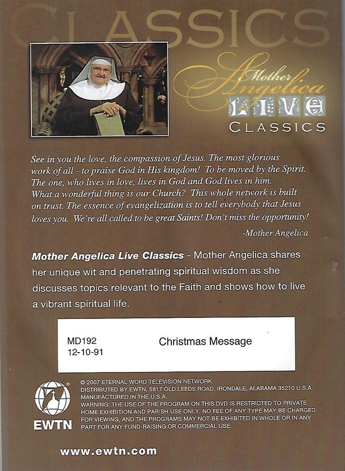 Mother Angelica Live Classics - 12-10-91 Christmas Message (DVD) | eBay