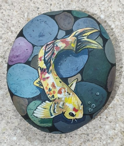 Happy Stone Painting Pebble Art, Koi Carp Swimming Over Pebbles ...