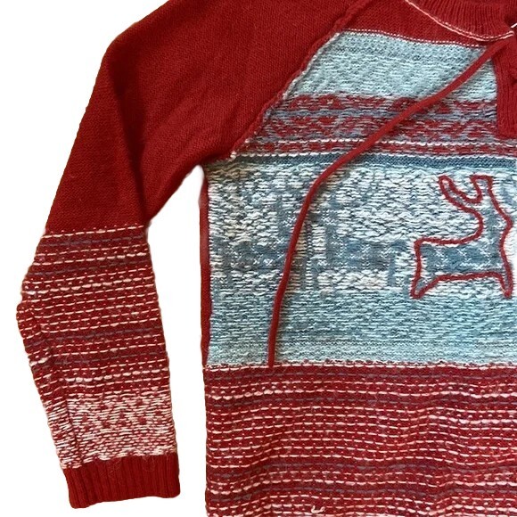 Free People Kissing Reindeer Sweater Brick Red Holid… - Gem