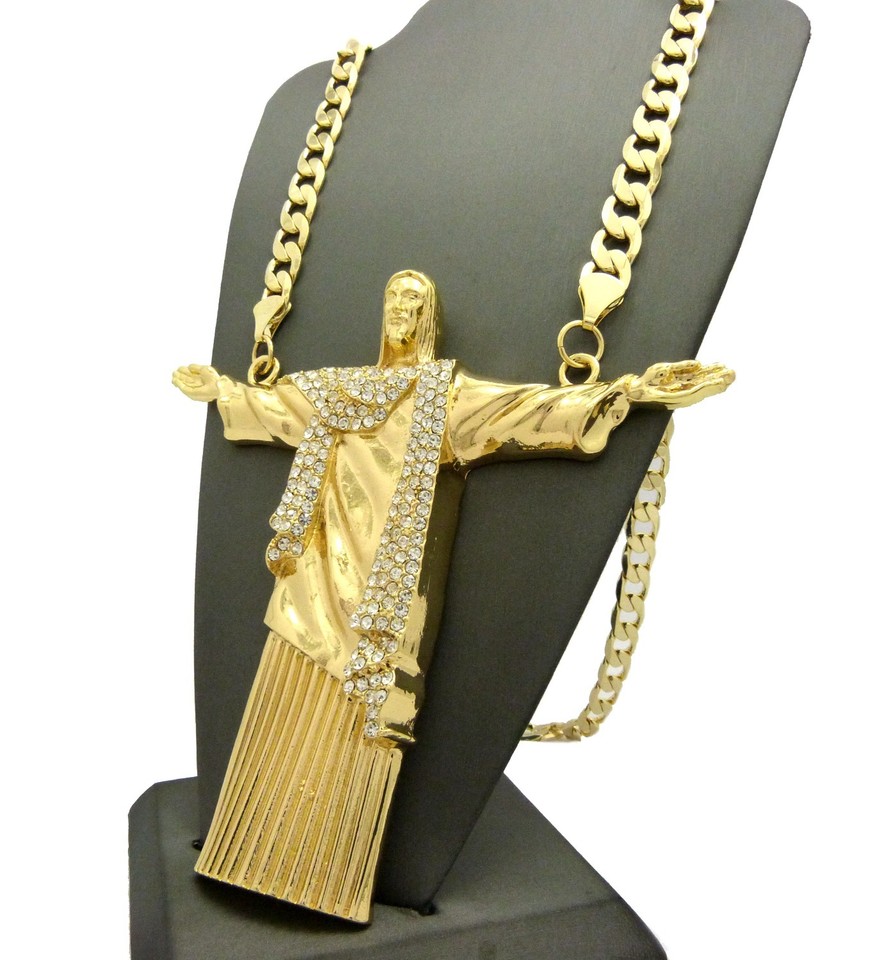NEW JESUS CHRIST PENDANT & 9mm/30" DIA-CUT CUBAN CHAIN NECKLACE RC2161G ...