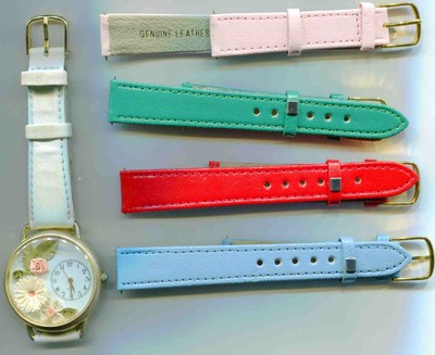 Genuine Leather Colored Watch Bands For Paintable Dial Watches Bl-Gr-Pk ...