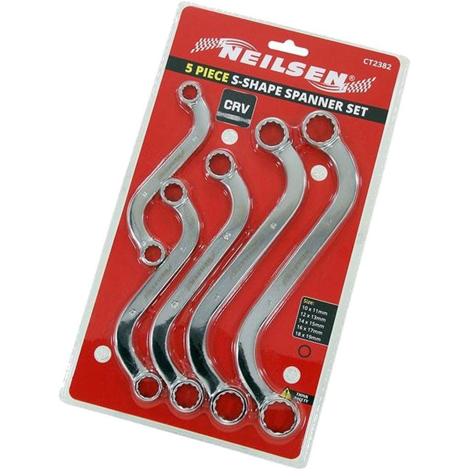 Neilsen 5pc S Shaped Closed Ring Metric Spanner Wrench set 10mm - 19mm ...