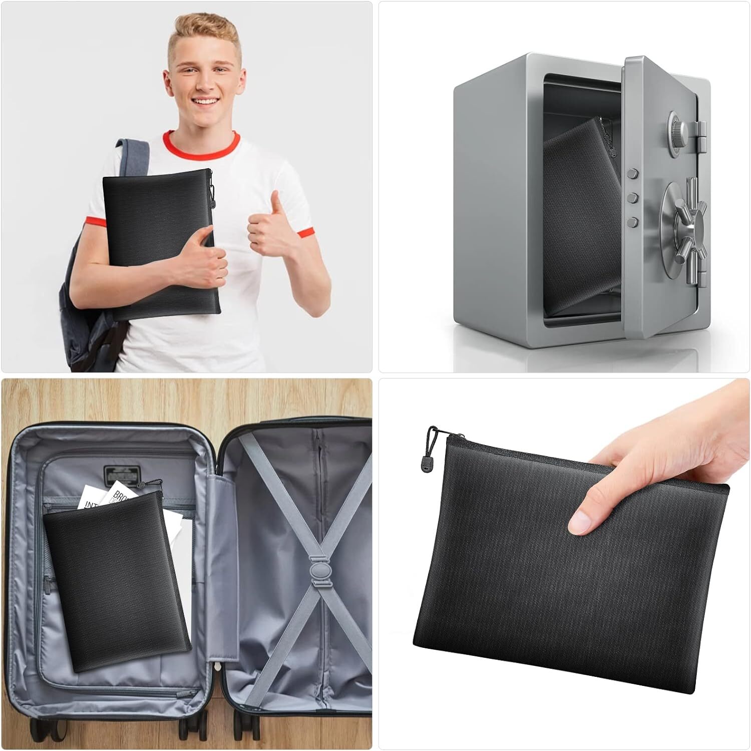 2000℉ Fire Proof Money Bag Fireproof Document Pouch Waterproof Safe ...