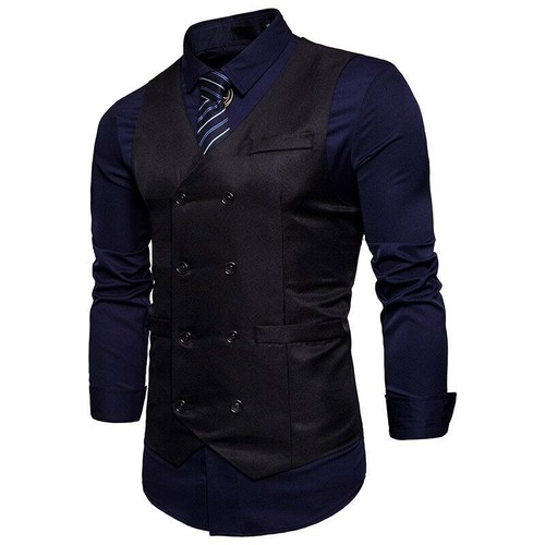 Mens Formal Business Jacket Dress Vests Suit Vest Double Breasted ...