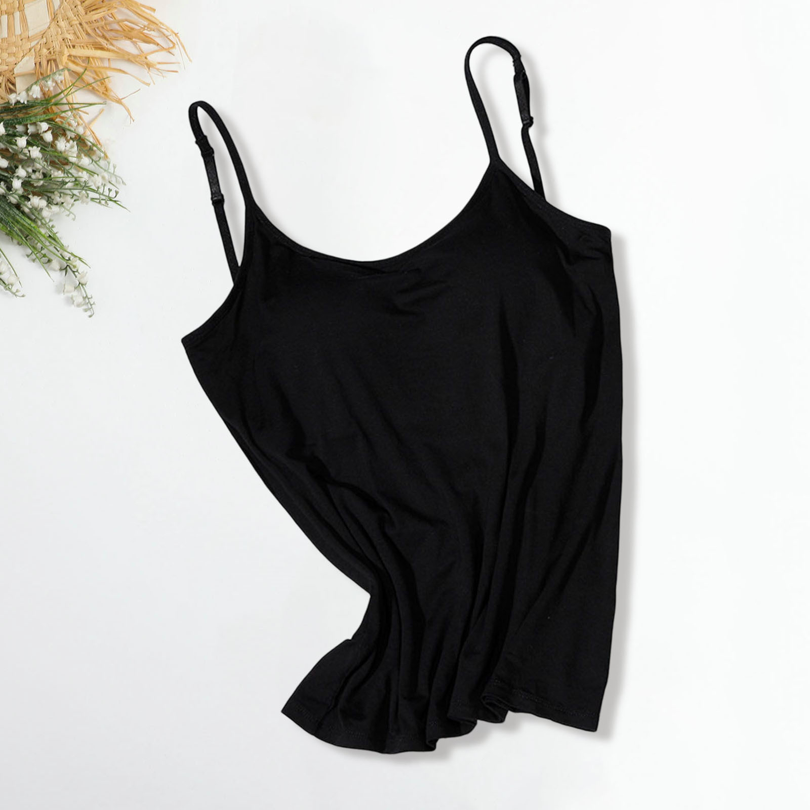 Camisole Tops Adjustable Straps Protective Female Built-in Bra Camisole ...