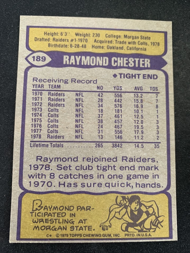 1979 Topps Football Card #189 Raymond Chester Oakland Raiders NmMt Free ...