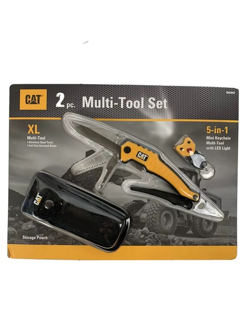 CAT Multi Tool Set 2 PC XL Stainless Steel 5 in 1 Mini Keychain W ...