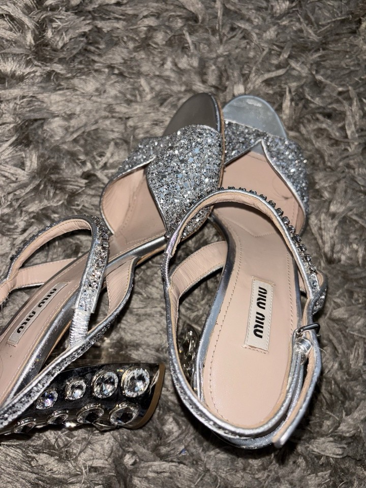 Miu miu silver heels with gems | eBay
