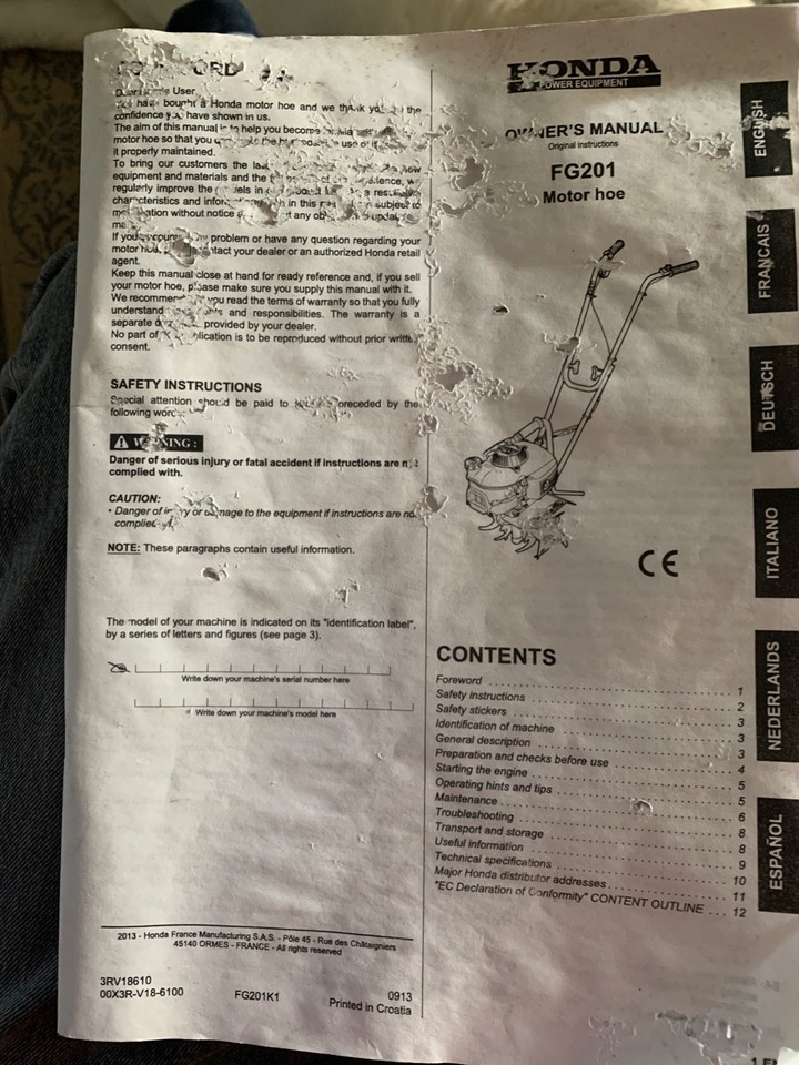 Honda FG201 49cc 4-Stroke 12" Working Width Petrol Tiller | eBay UK