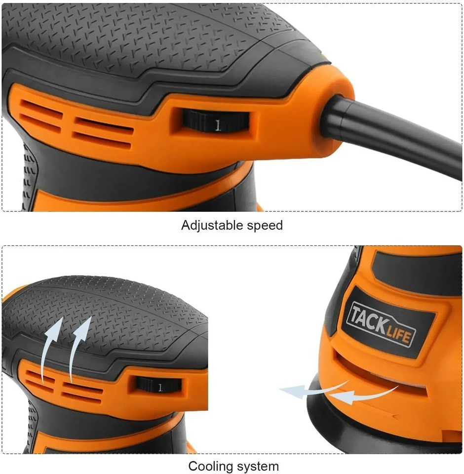 5-Inch Random Orbital Palm Sander 3.0A with 12Pcs Sandpapers, 6 ...