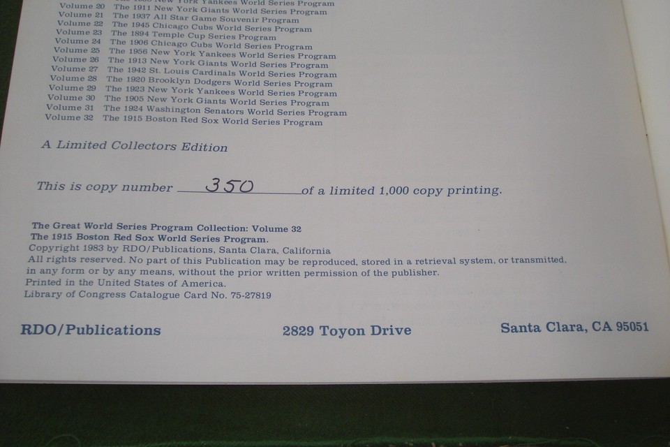 1915 World Series Game Program, Opie REPRINT Babe Ruth First Series ...