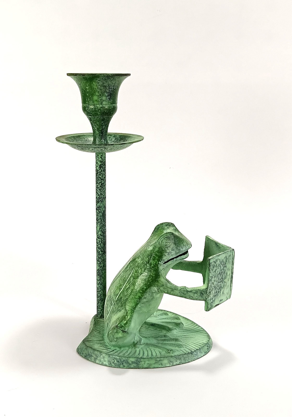 Verdigris Reading Frog Candle Stick Holder Light Green Patina on Lily ...