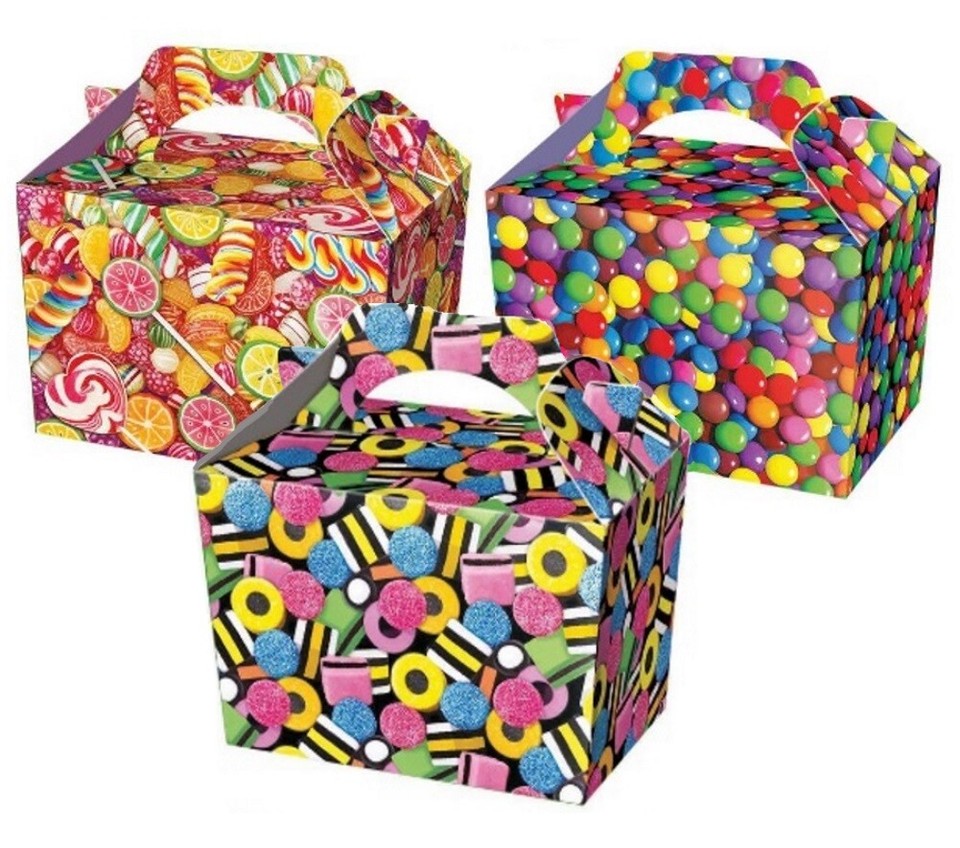 6 x Childrens Kids Themed Party Boxes Carry Food Meal Box Birthday Gift ...