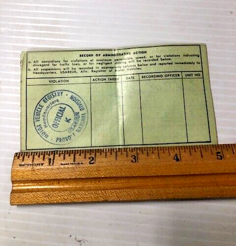Vintage 1959 Korean War Era U.S Government Operator's Permit US Army ...