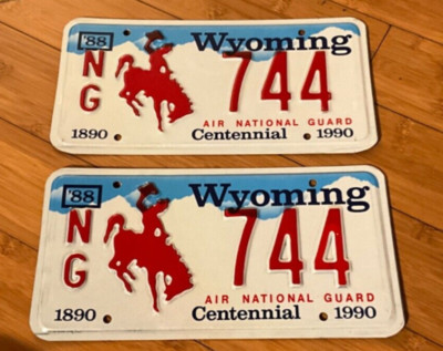 Pair 1990 Wyoming Air National Guard Centennial License Plate Tag NG ...
