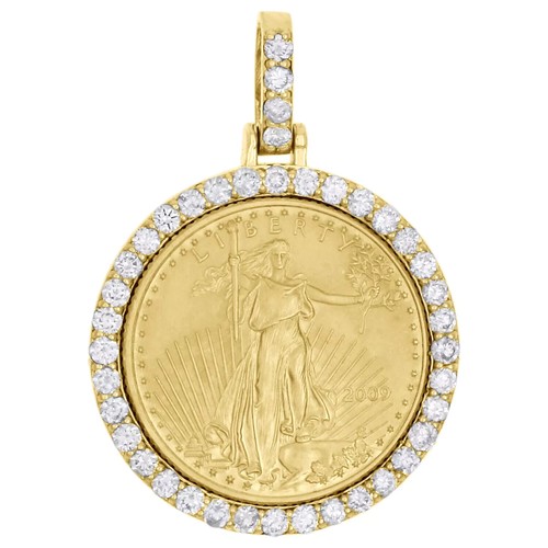 10K Yellow Gold American Eagle Liberty Medallion Coin Pendant 0.63 CT ...