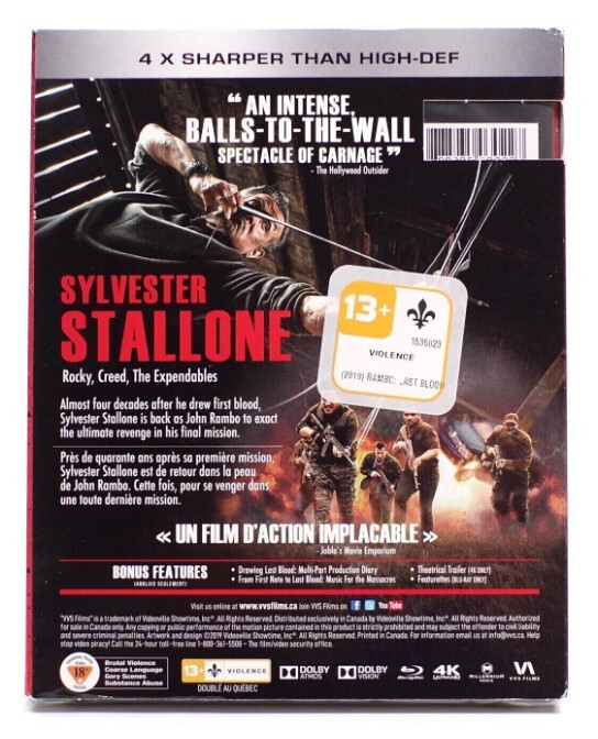 Rambo Last Blood 4K UHD (2019) Sylvester Stallone Bonus Featurettes ...