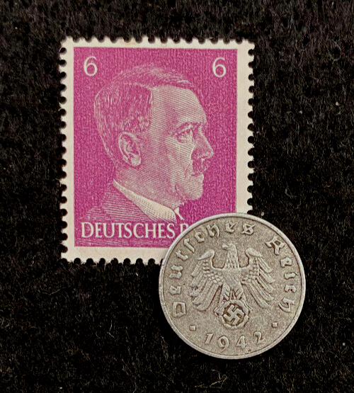 WWII Authentic Rare German Coin 1 Rp Zinc & MNH 6 Pf Stamp World War 2 ...