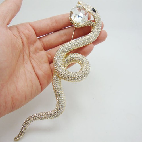 6.57" Luxurious Long Snake Pendant Animal Brooch Pin Clear Rhinestone ...