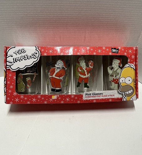 Set of 4 The Simpsons Pint Glasses Christmas Holiday Homer Santa - In ...