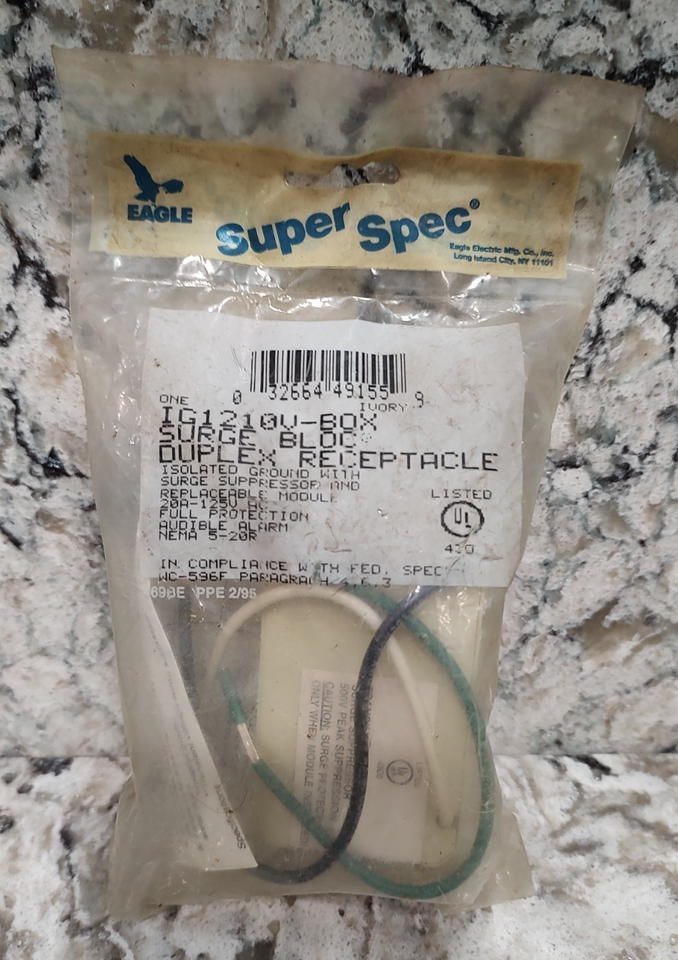 EAGLE IG1210V SURGE BLOC DUPLEX RECEPTACLE - ISOLATED GROUND / ALARM ...