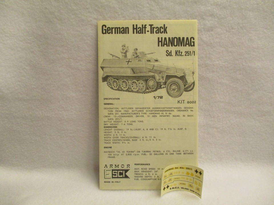 ECSI German Half Track Hanomag Sd Kfz 251/1 Complete Model Kit 1/72 ...