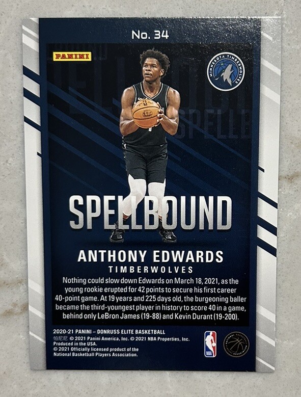 2020-21 Donruss Elite Anthony Edwards Spellbound D Rookie RC #34 Timberwolves | eBay