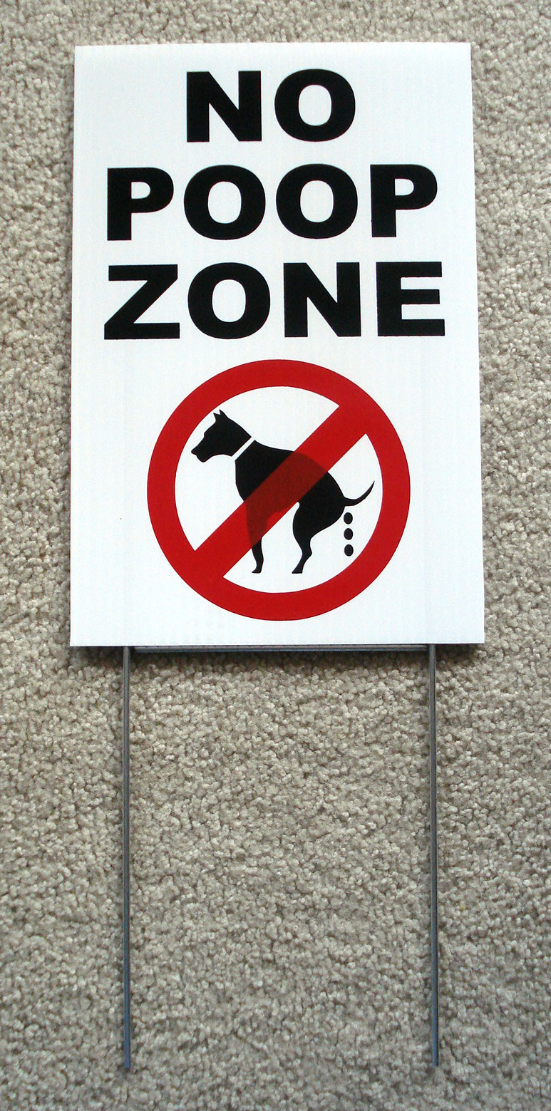 NO DOG POOP ZONE Vertical 8"X12" Plastic Coroplast Sign w/Stake MADE IN ...