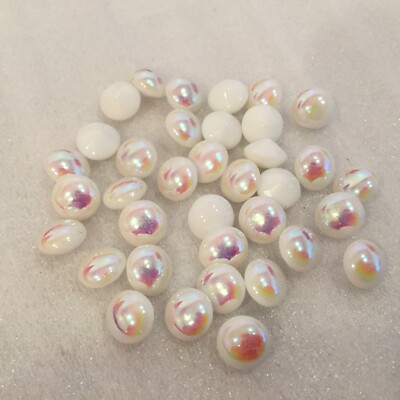 AM1012 SS39 (8.3mm) opaque white AB round bombe glass jewels, unfoiled ...