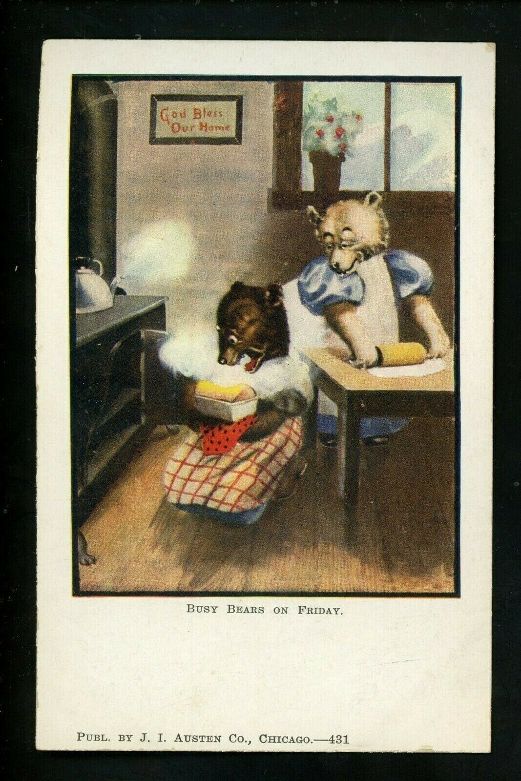 Teddy Bear Vintage postcard Busy Bears J.I. Austen #431 Friday Days of ...