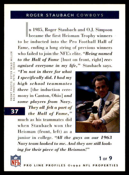 Roger Staubach 1992 Pro Line Profiles NFL Football Dallas Cowboys 1 of ...