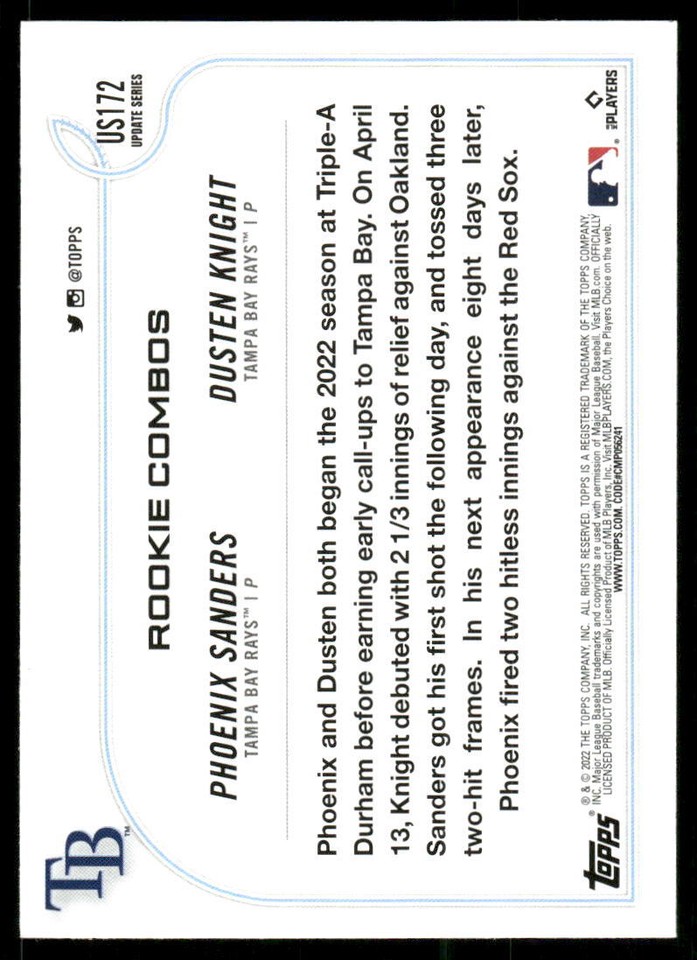 2022 Topps Update #US172 Phoenix Sanders / Dusten Knight | eBay