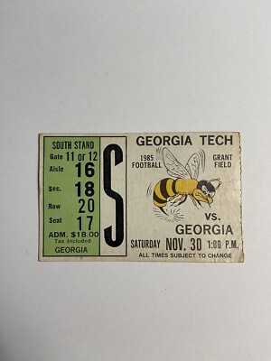 Vintage Georgia Tech VS Georgia College Football Ticket Stub Nov 30 ...
