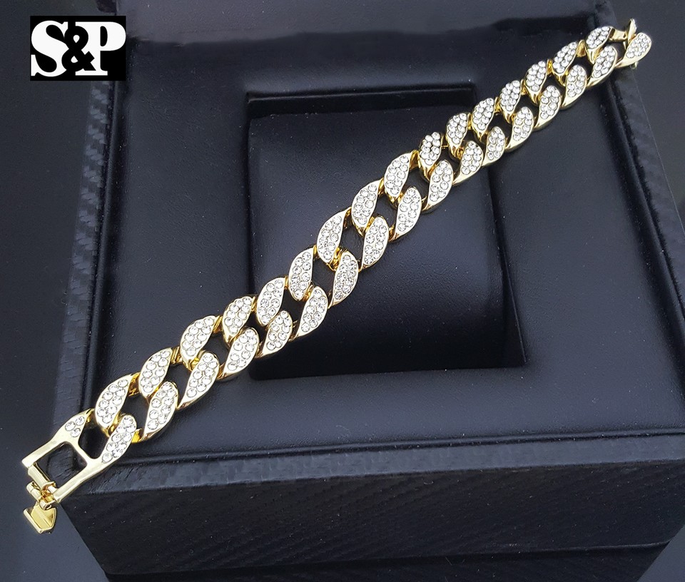 MEN'S HIP HOP QUAVO GOLD PT LUXURY WATCH & FULL ICED CUBAN BRACELET ...