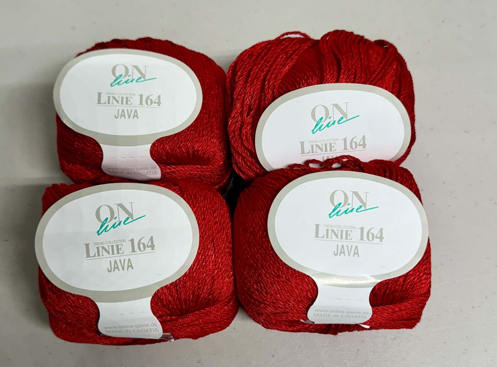 OnLine Linie 164 Java yarn/thread, silky bright red, lot of 4 (174 yds ...
