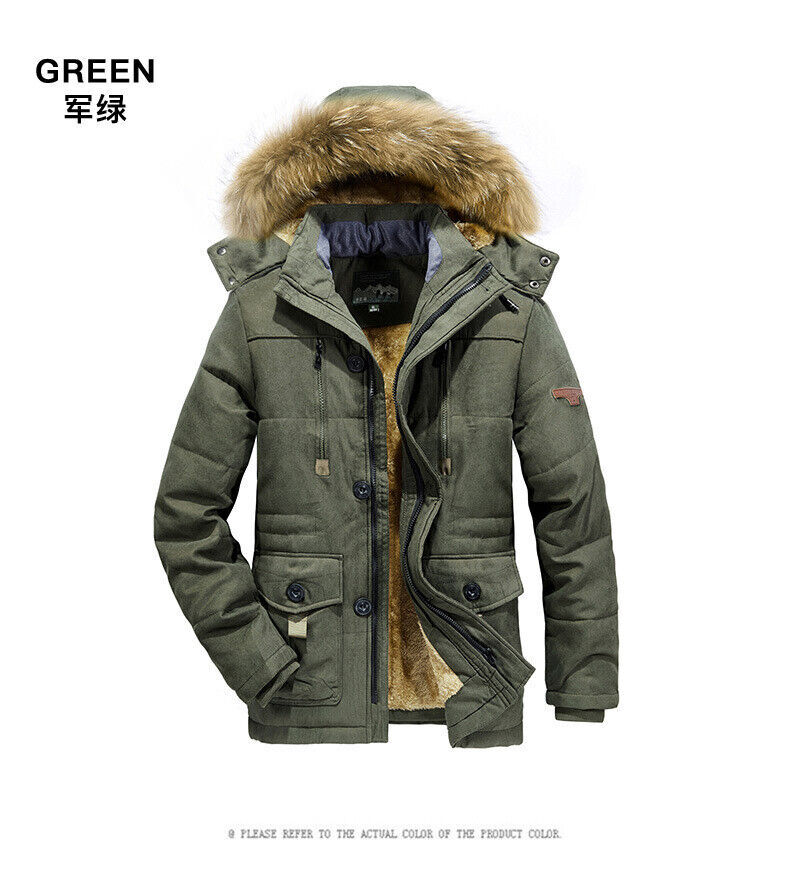 Mens Autumn Winter Mid-Length Hooded Velvet Plus Size Cotton Jacket ...