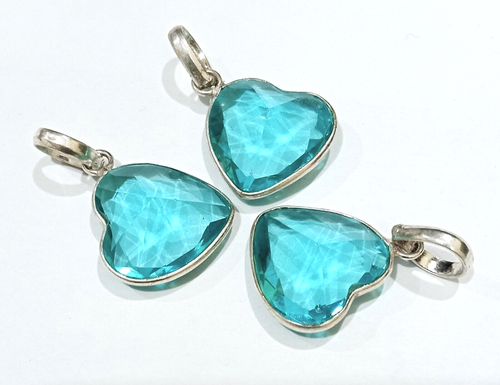 3 Pc- Blue Hydro Crystal Heart Shape Silver Plated Pendant | eBay Australia