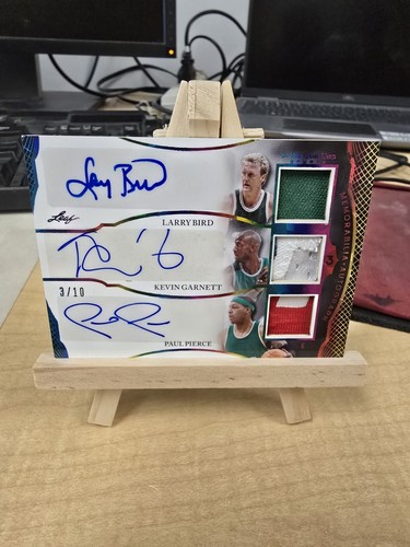 Larry Bird, Kevin Garnett, Paul Pierce, Leaf In Game Used Triple ...