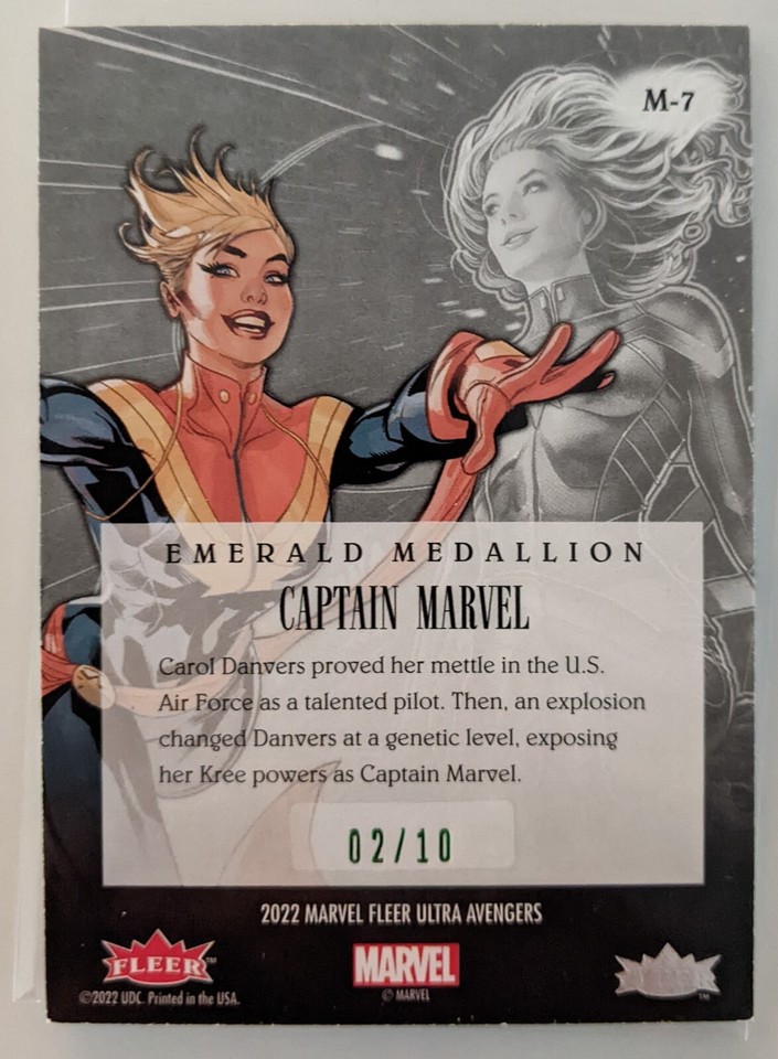 2022 Fleer Ultra Avengers Captain Marvel Emerald Medallion #2/10 | eBay