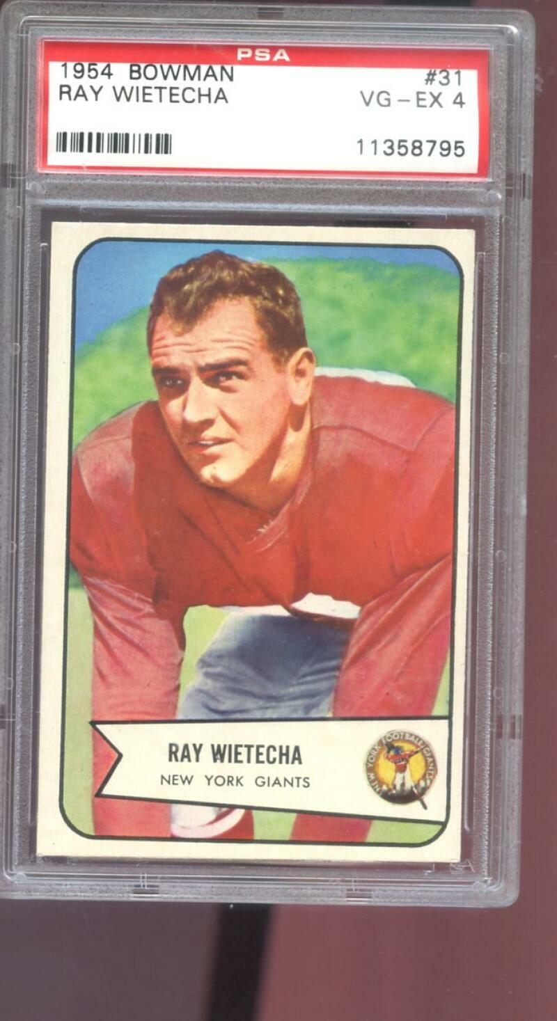 1954 Bowman #31 Ray Wietecha PSA 4 Graded Football Card New York Giants ...