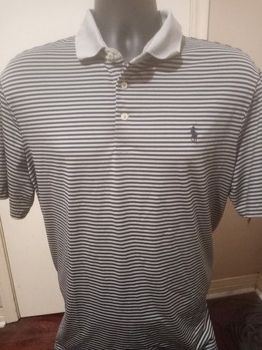 Polo Ralph Lauren Performance Polo Shirt Men's Large L Gray Striped ...
