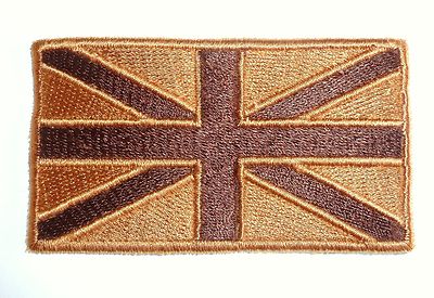 EMBROIDERED BRITISH FLAG PATCH iron on GB bronze desert cloth badge ...