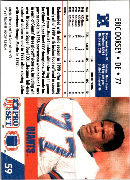 1991 Pro Set #59 Eric Dorsey | eBay