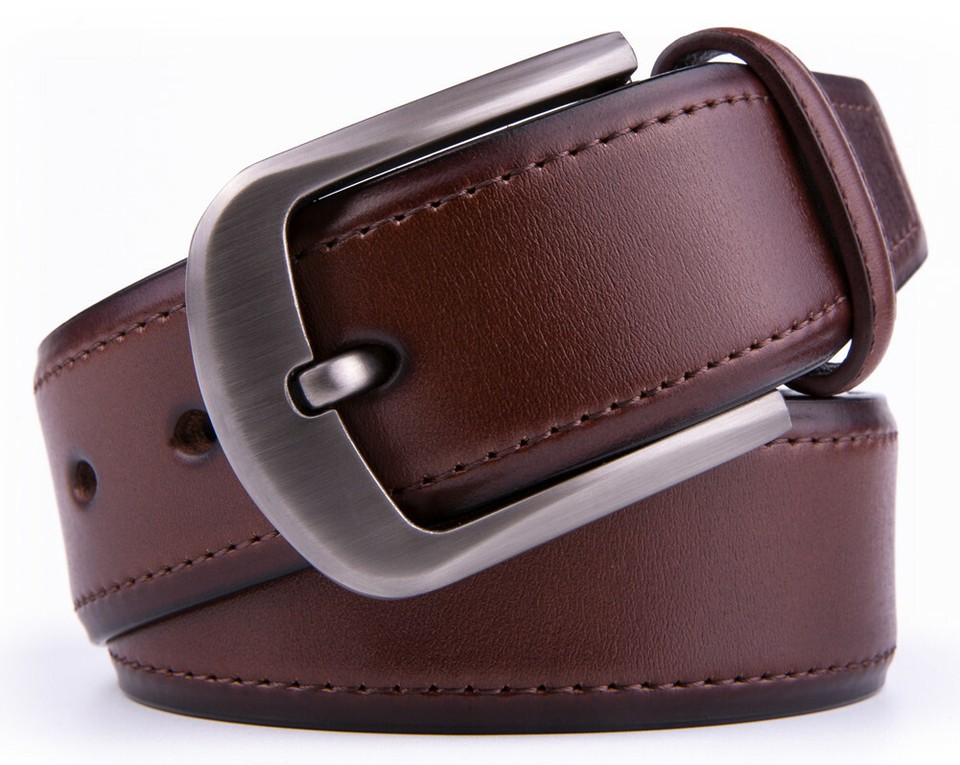 Men's Genuine Leather Belt With Classic Silver Buckle 1.5inch Width | eBay