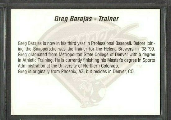 Greg Barajas Trainer Beloit Snappers Baseball Card Signed Autograph | eBay