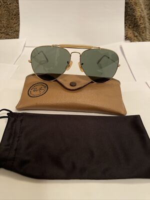 RAY-BAN B&L U.S.A 62-14 AVIATOR IVORY BAR 70s G-15 GREEN SUNGLASSES & B ...